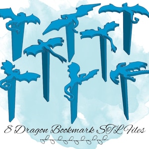 8 Dragon Bookmark STL Files, Dungeons and Dragons Theme Bookmark 3D ...