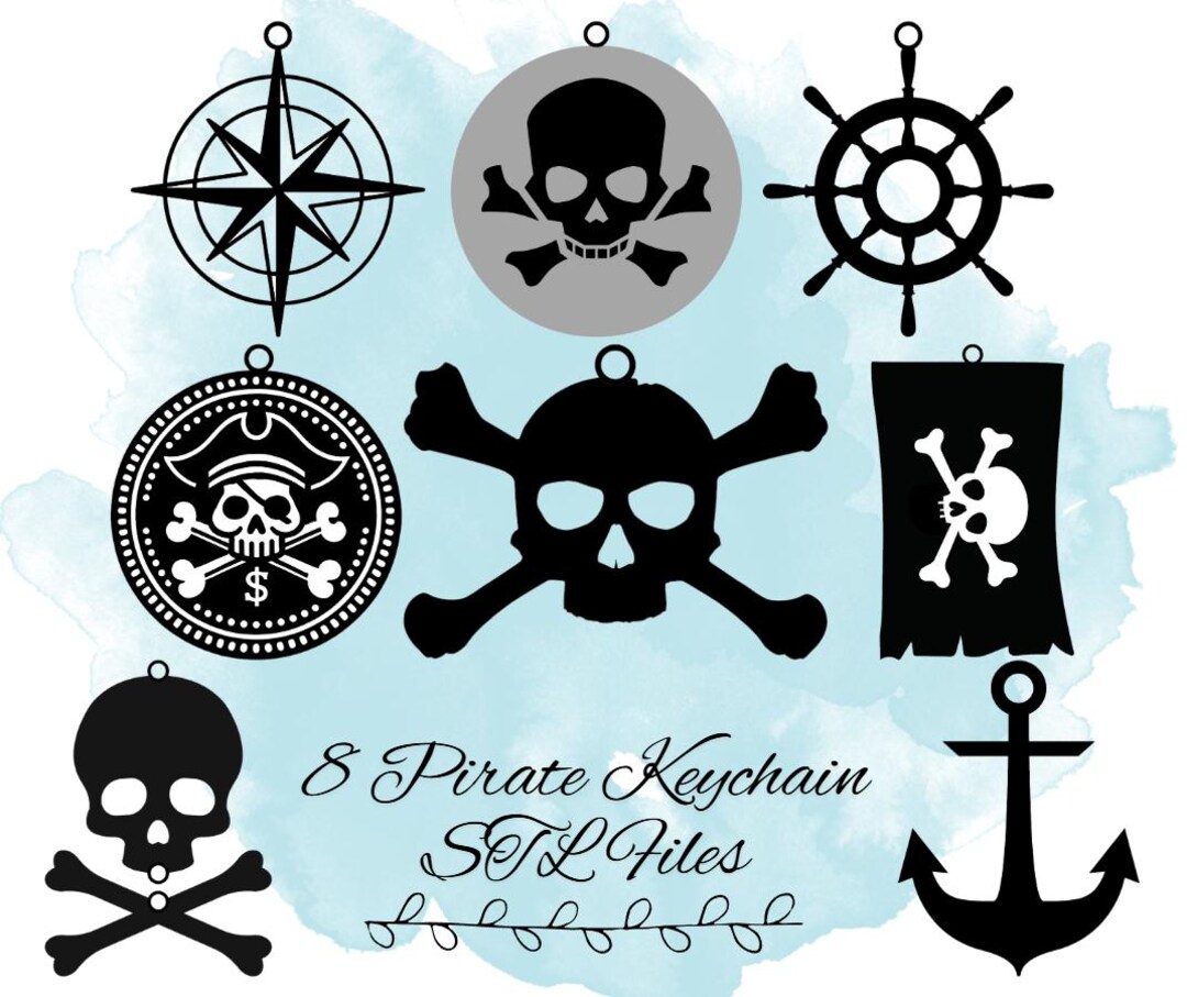 8 Pirate Keychain STL Files, Pirate Flag STL File, Skull and Crossbones ...