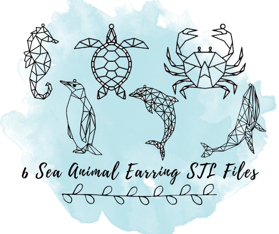 6 Sea Animal Earring STL Files, Ocean Themed 3D Models, Marine Life STL ...