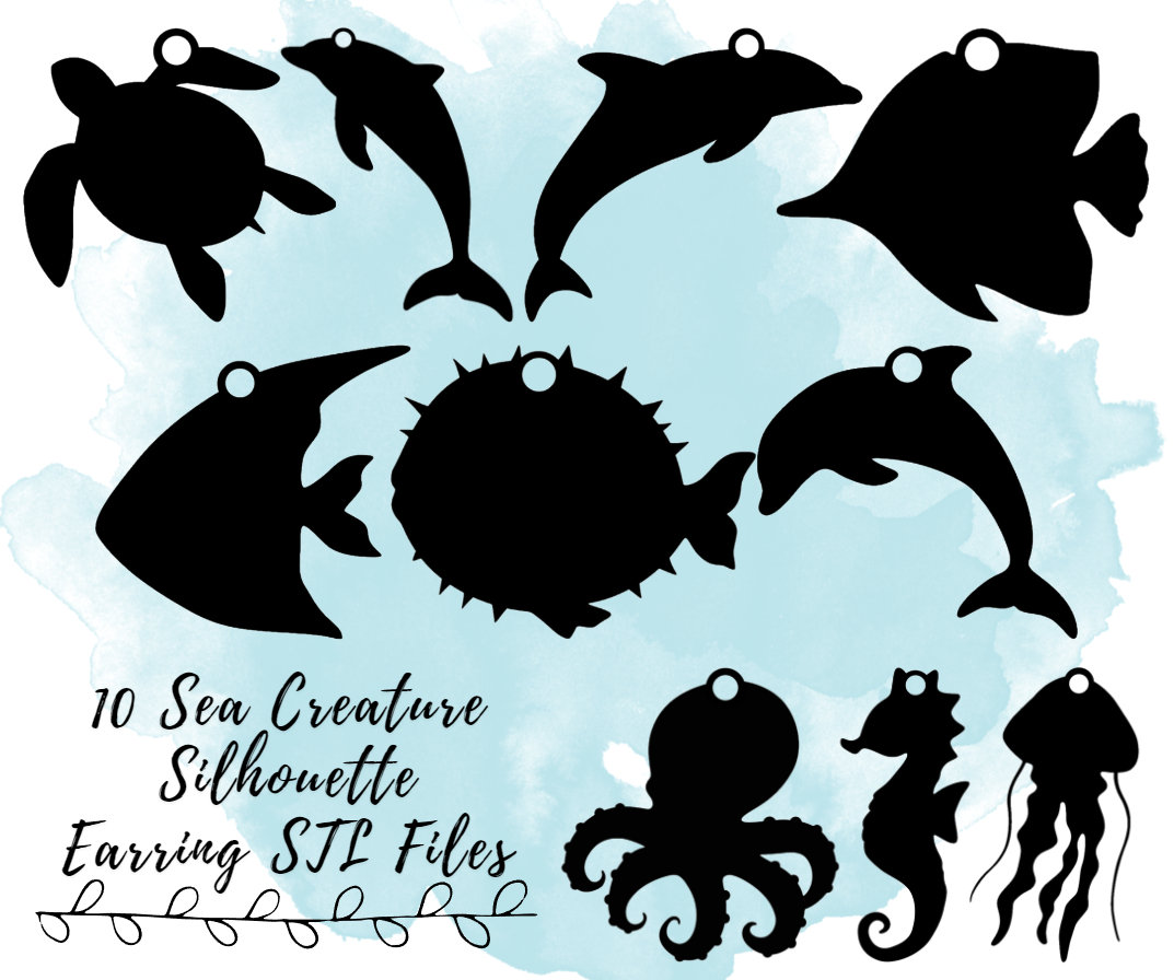 10 Sea Creature Earring STL Files, Sea Creature Silhouette 3D Printing ...