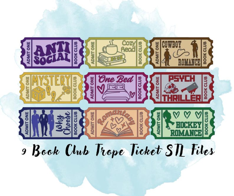 9 Trope Book Club Tickets STL Files 12 Mm Thick, Bookish Decor STL File ...