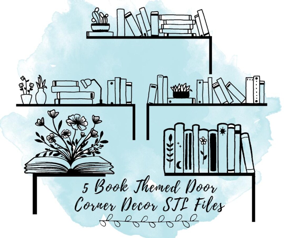 5 Book Lover Door Corner Decor STL Files, Book Wall Decor STL Files, 3D ...