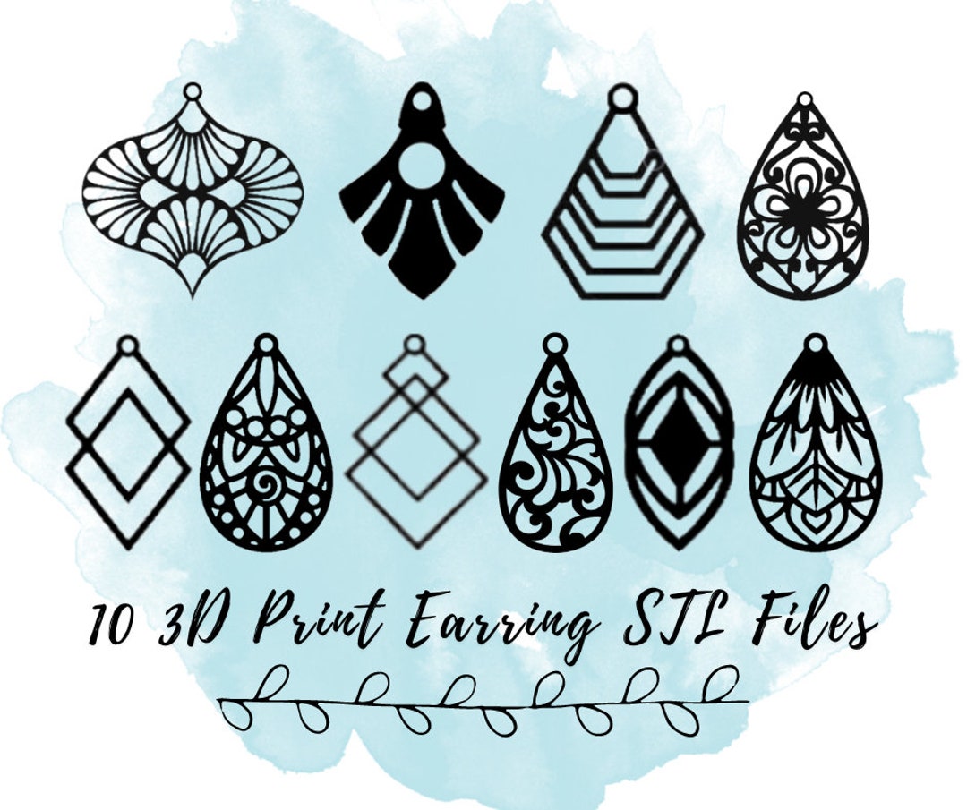 10 Earring STL Files, Teardrop Earring 3D Print Models, Dangle Earring ...