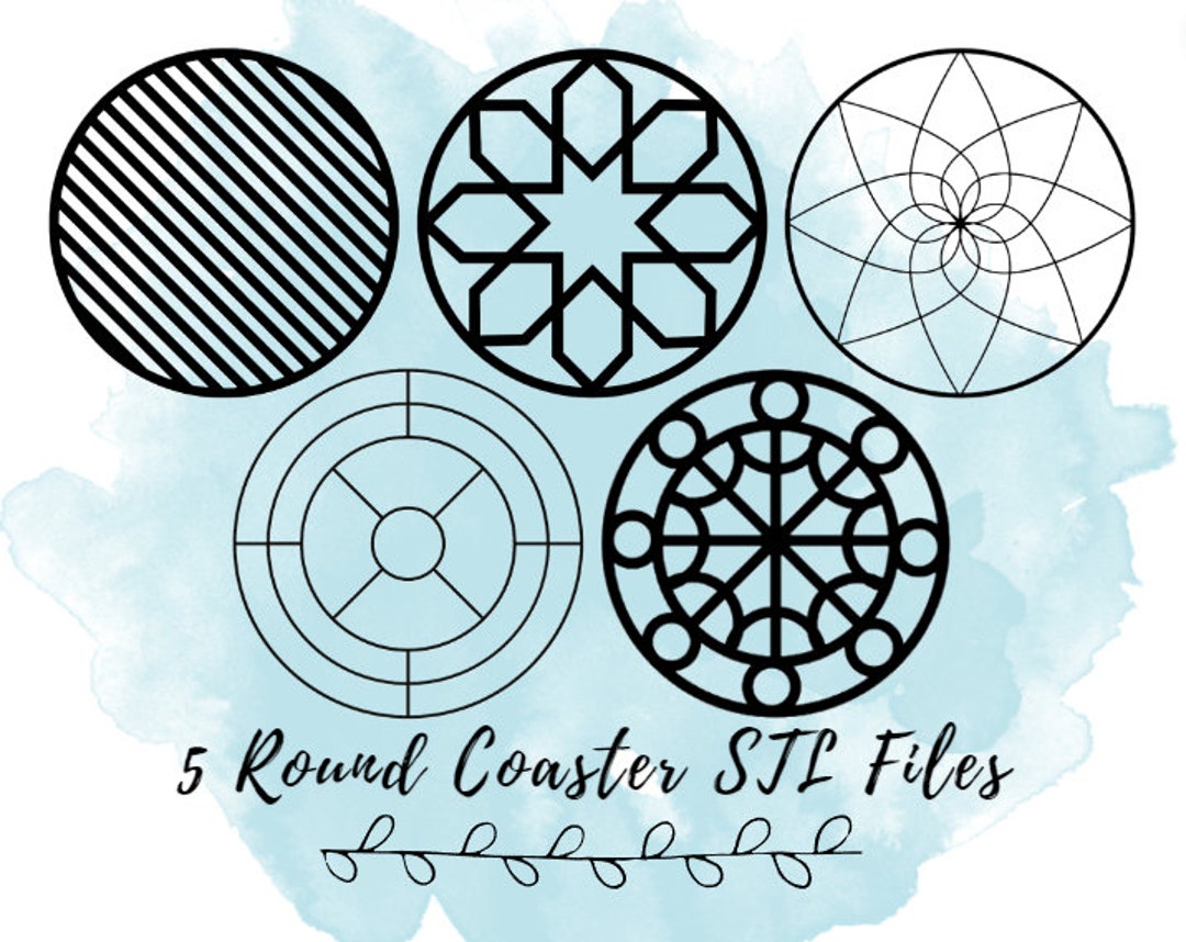5 Round Coaster STL Printing Files Pack Printable 3D Printed Coaster ...