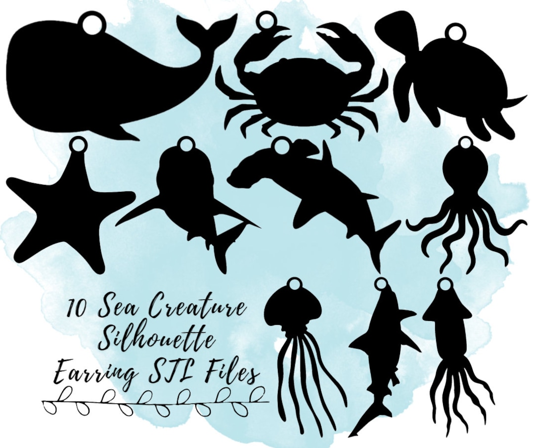 10 Sea Creature Earring STL Files, Sea Creature Silhouette 3D Printing ...