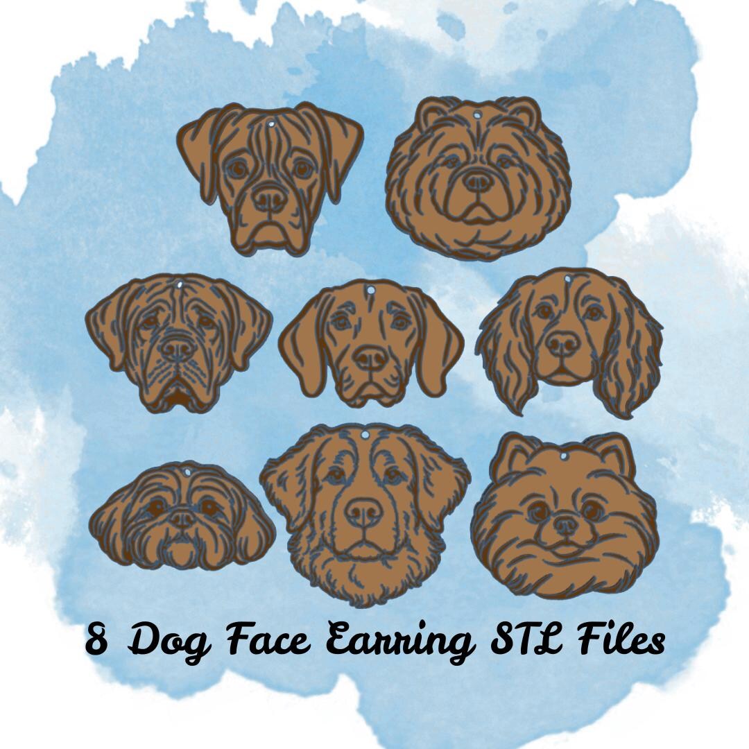 8 Dog Face Earring STL Files, Pet Theme Earring 3D Print Model, Dangle ...
