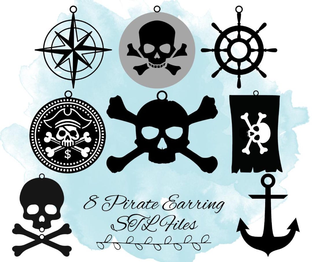 8 Pirate Earring STL Files, Pirate Flag STL File, Skull and Crossbones ...