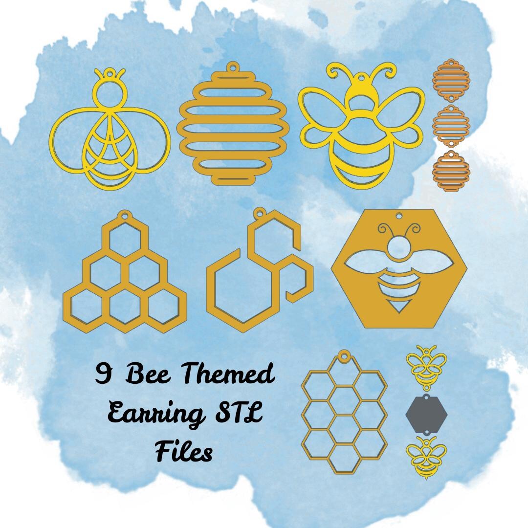 9 Dangle Bee Earring STL Files Pack, Bumble Bee 3D Printer Files, Honey ...