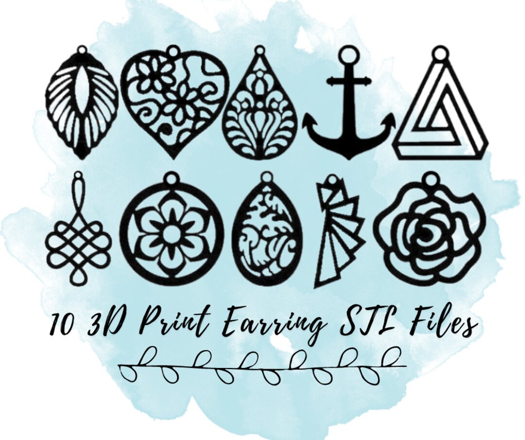 10 Earring STL Files, Teardrop Earring 3D Print Models, Dangle Earring ...