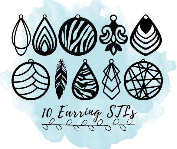10 Earring STL Files for 3D Printing, Necklace Pendant STL Files for 3D ...