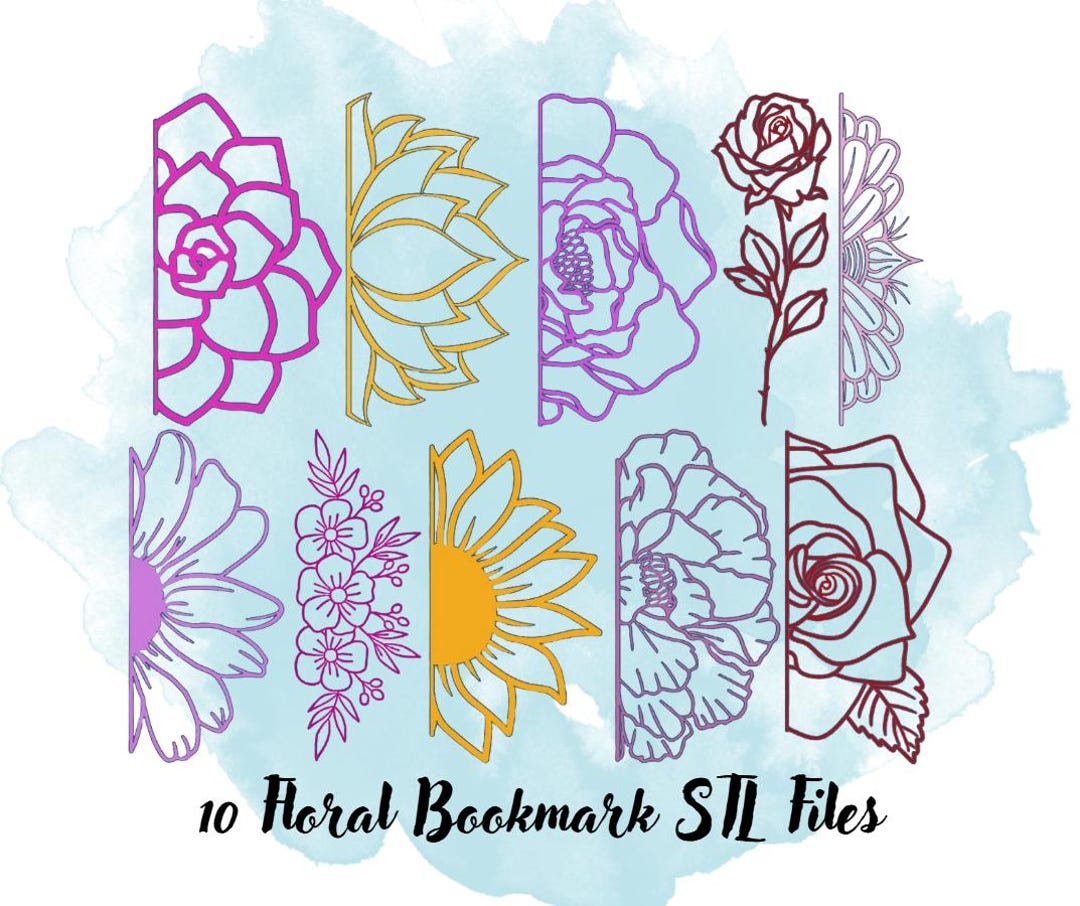 10 Flower Bookmark STL Files, Floral Bookmark STL File, Floral Bookmark ...