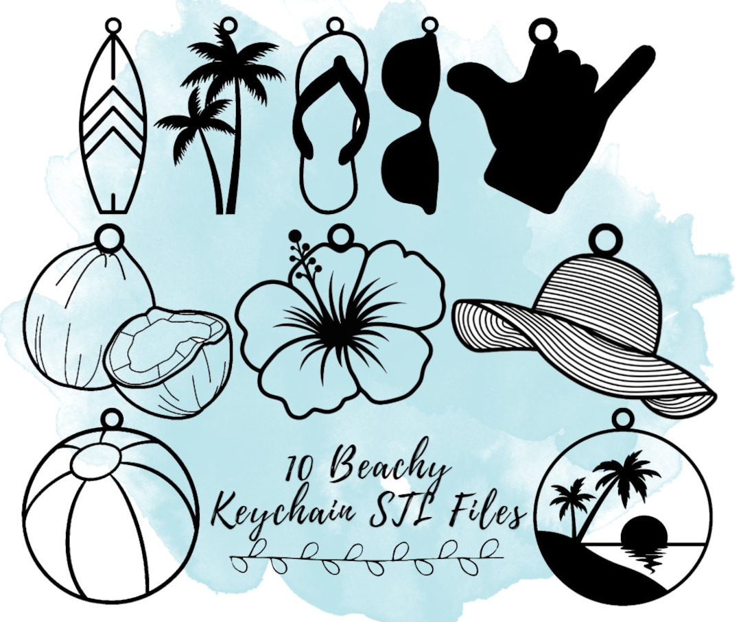 10 Beach Keychain STL Files Pack, Ocean Themed 3D Printer Files, Beachy ...