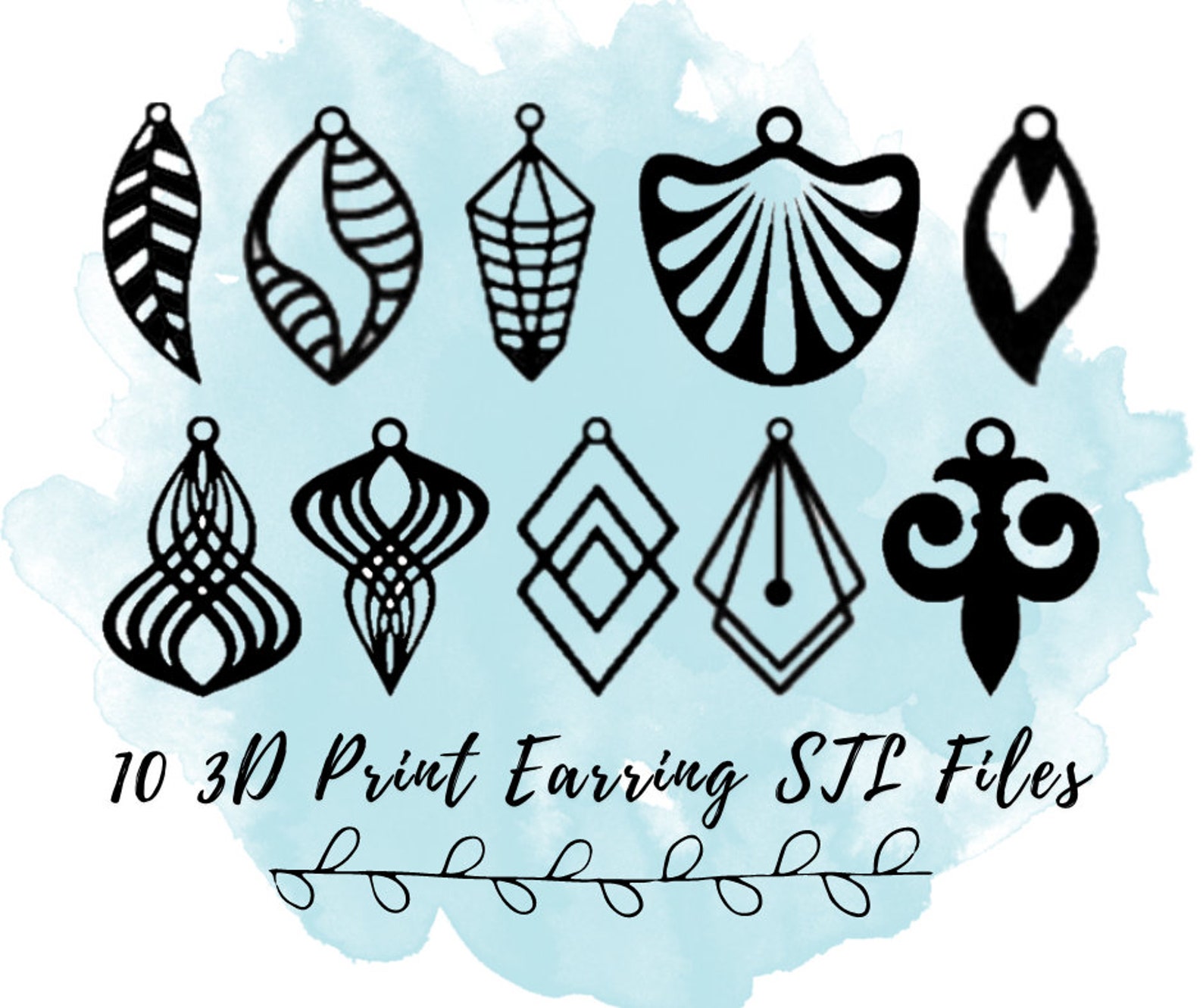 10 Statement Dangle Earring Pairs STL Printing Files, Necklace Pendant ...