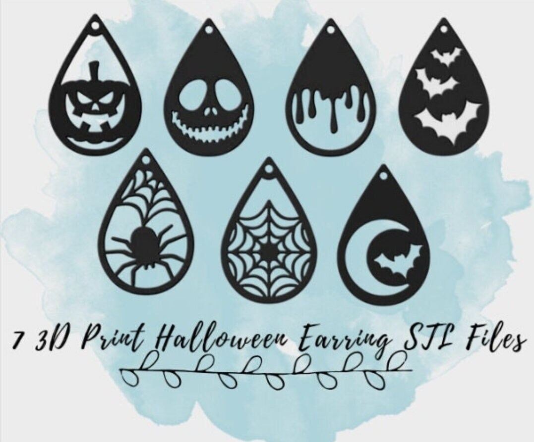 7 Halloween Earring Pairs STL Printing Files Pack Printable 3D Printed ...