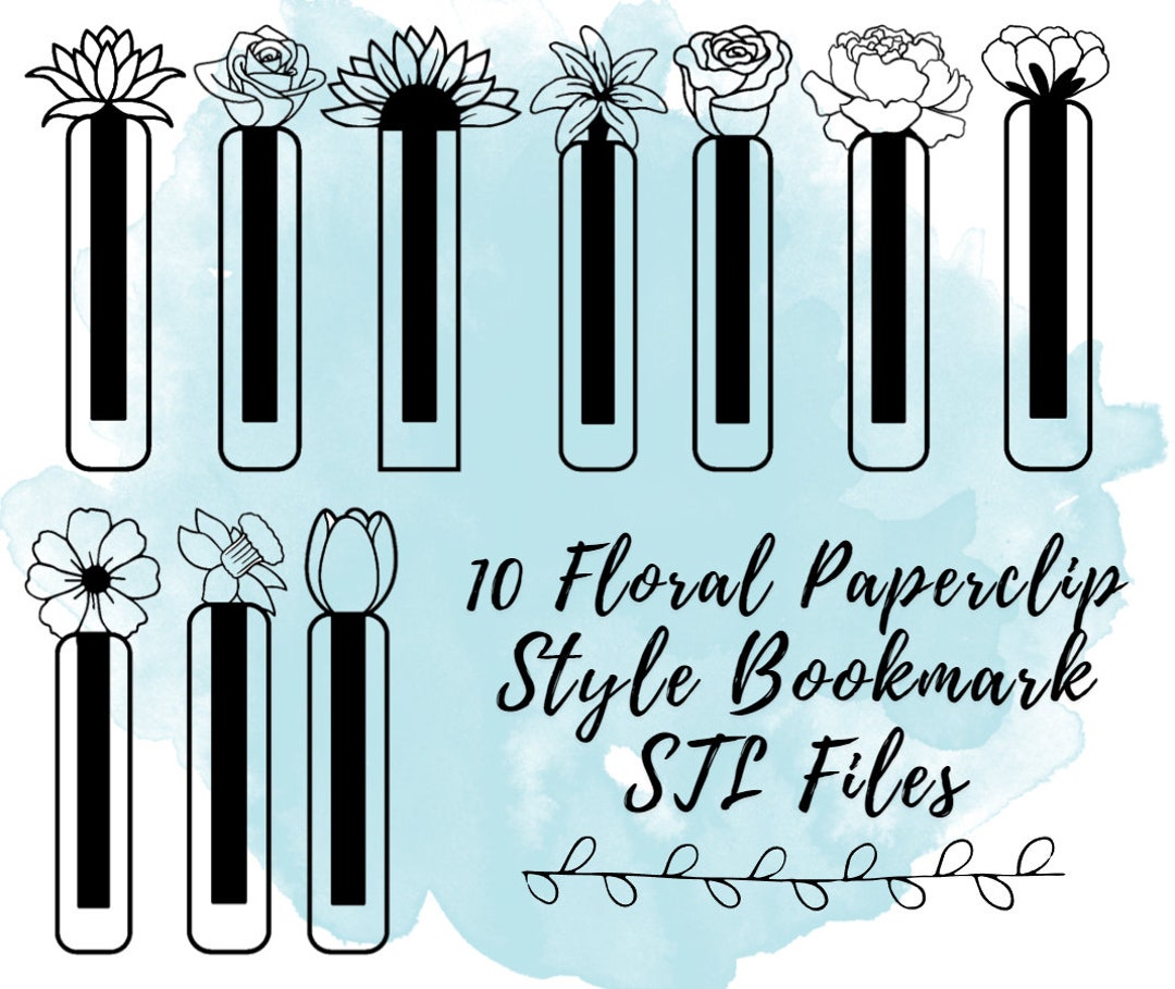 10 Flower Bookmark STL Files, Paperclip Style Bookmark 3D Print Models ...