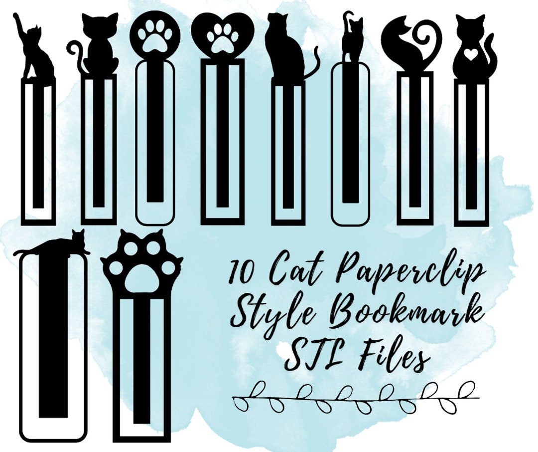 10 Cat Bookmark STL Files, Paperclip Style Bookmark 3D Print Models, 3D ...