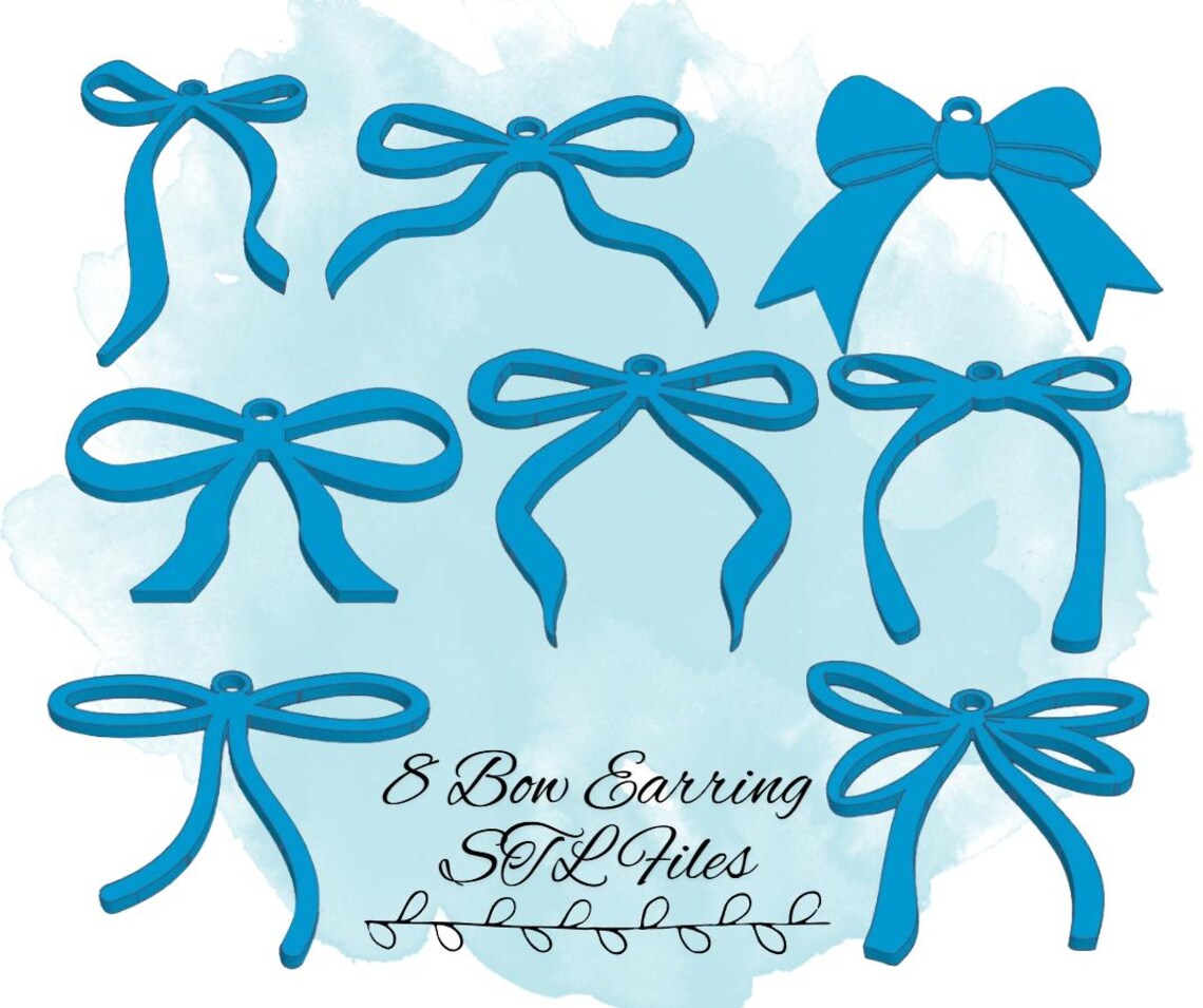 8 Bow Earring STL Files, 3D Print Bows, 3D Print Earrings, Bow STL ...