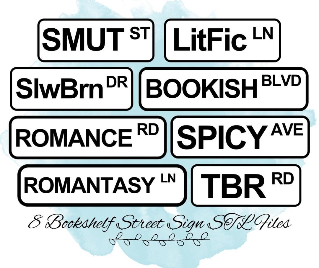 8 Bookshelf Street Sign STL Files, Bookish Decor STL Files, Bookish ...