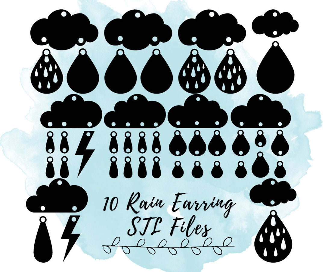 10 Rain Cloud Earring STL Files Pack, 3D Print Model for Thunderstorm ...