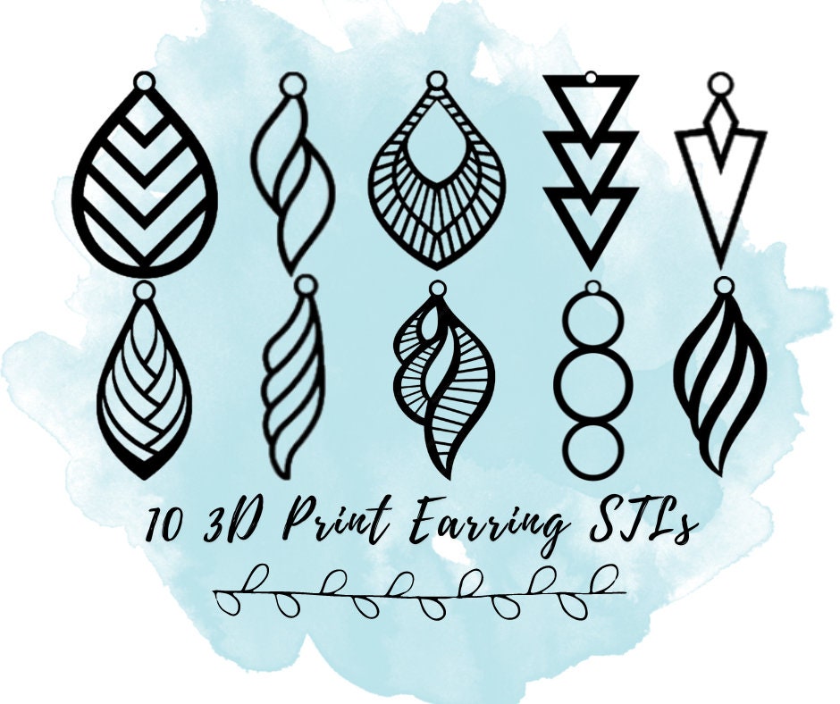 10 Earring Pairs STL 3D Printing Files, Printable 3D Dangle Earrings ...