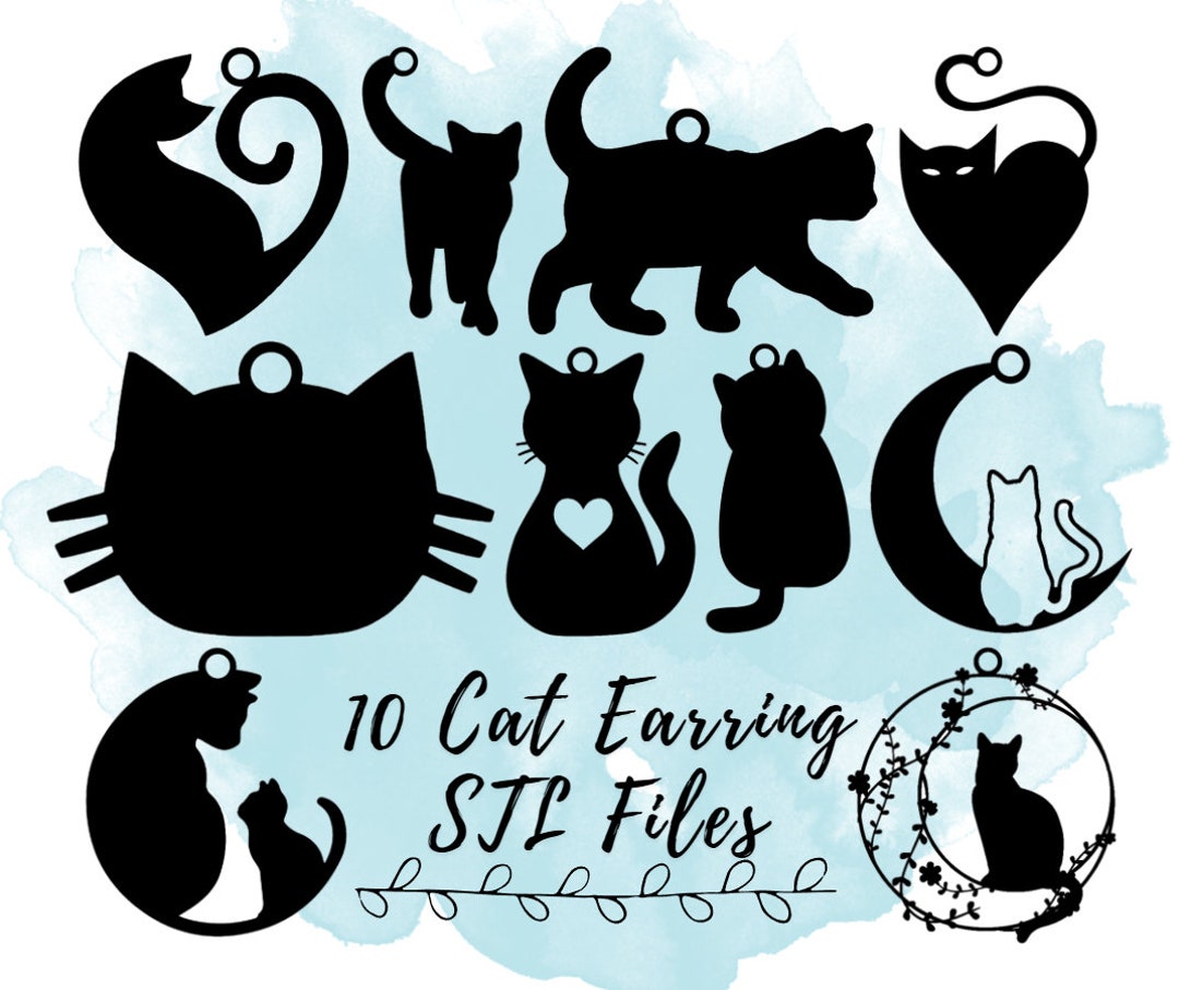 10 Cat Earring STL Files, Teardrop Earring 3D Print Models, Dangle ...