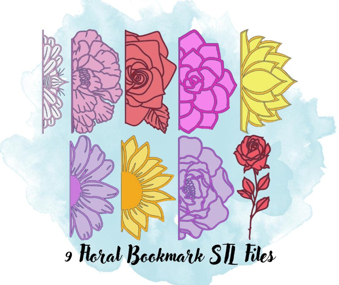 10 Flower Bookmark STL Files, Floral Bookmark STL File, Floral Bookmark ...
