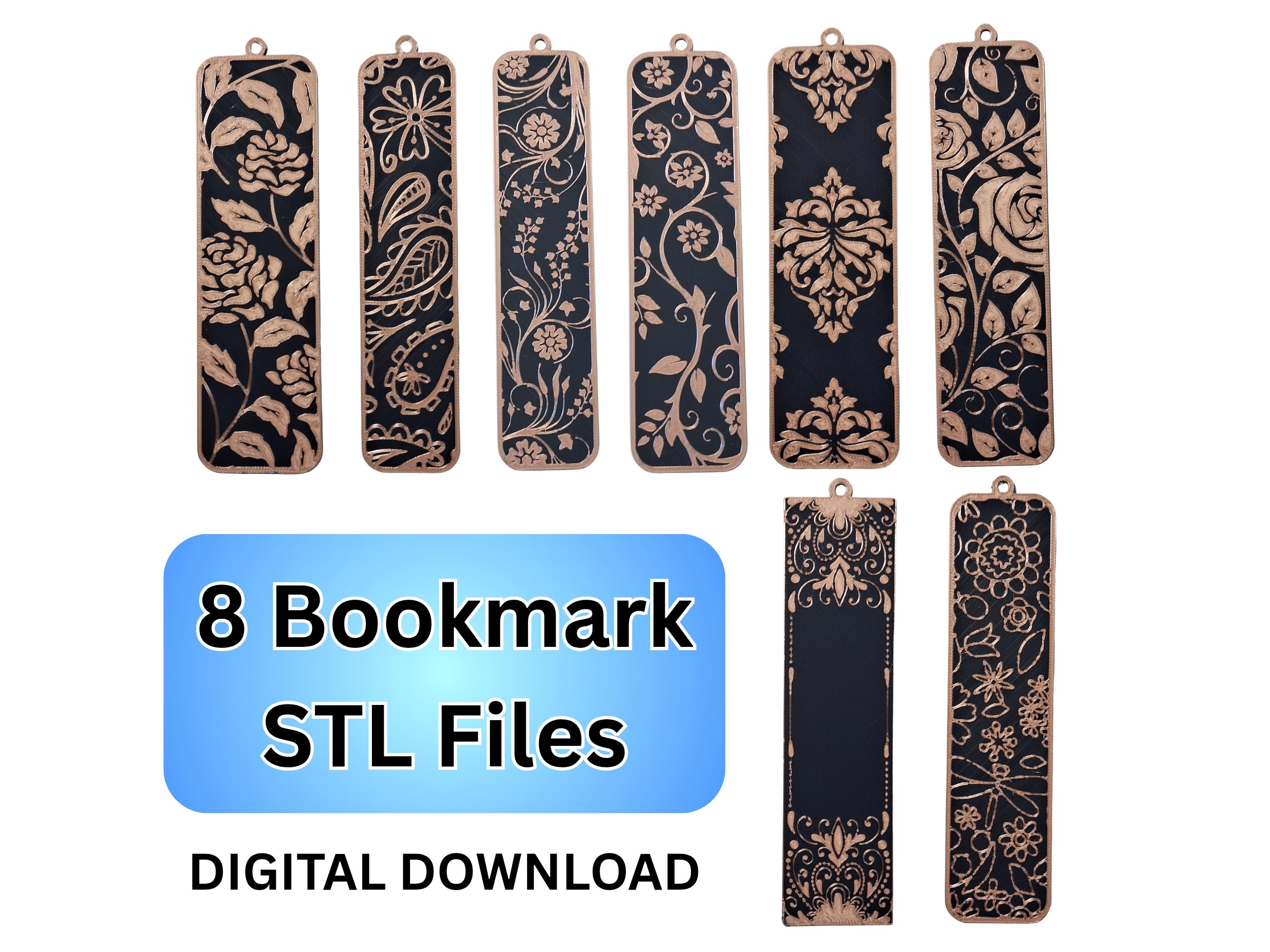 8 Bookmark STL Files, Floral Bookmark STL File, Bookish Gift STL File ...