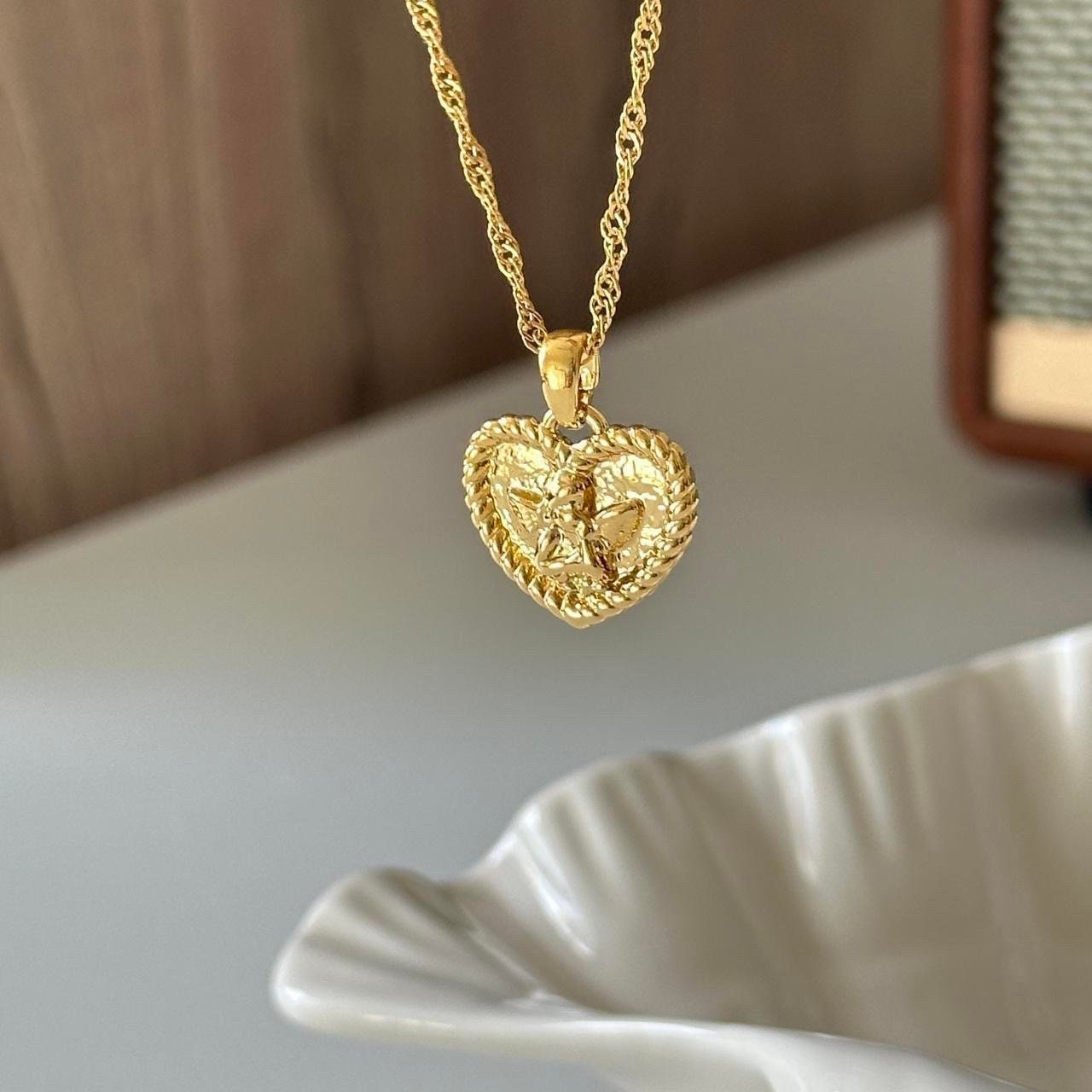 Gold Angle Wing Heart Pendant Necklace, Gold Plated Heart Necklace ...