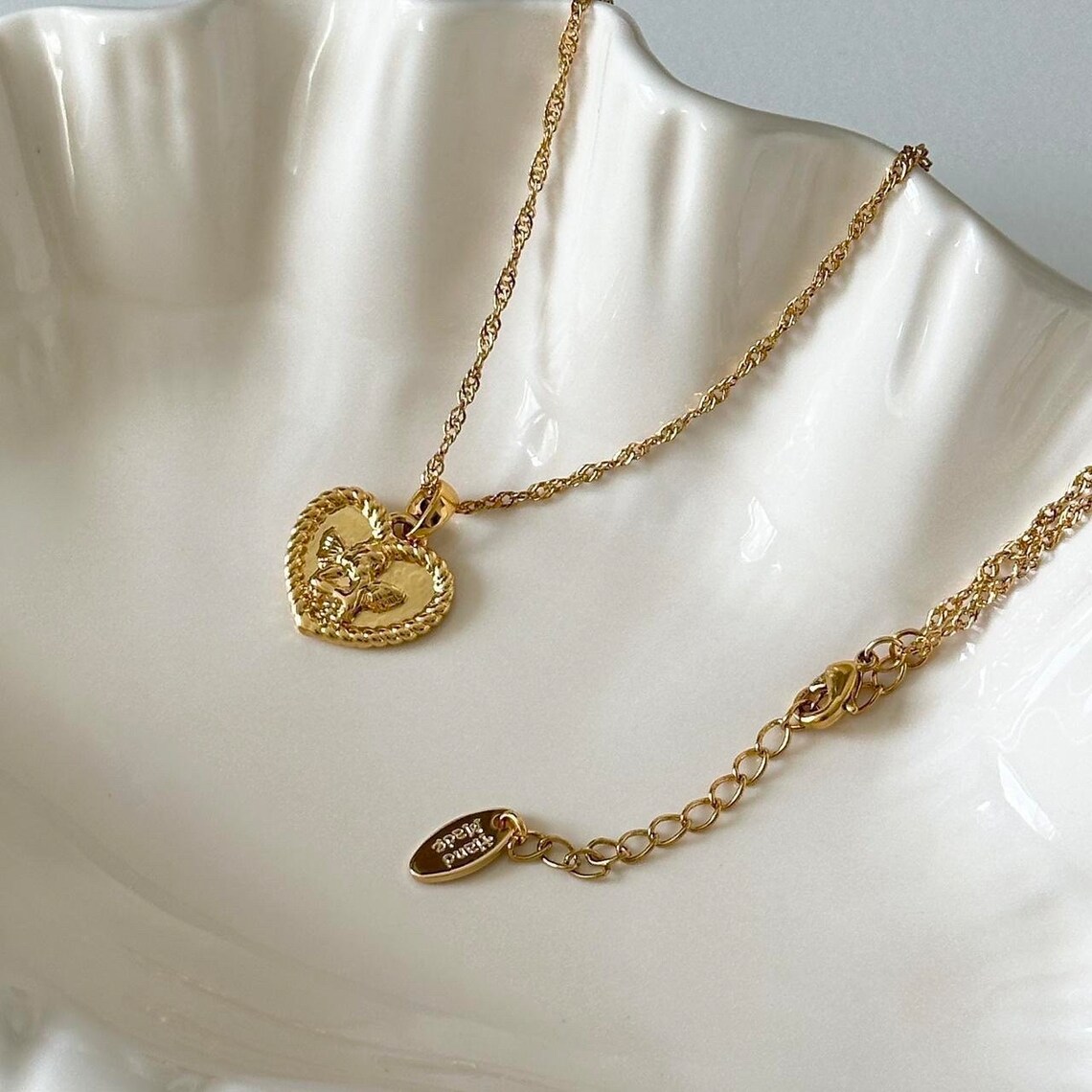 Gold Angle Wing Heart Pendant Necklace, Gold Plated Heart Necklace ...