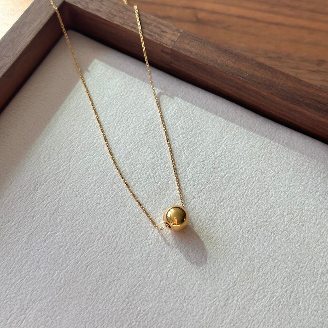 Gold Ball Gold Necklace, Dainty Ball Necklace, Ball Necklace, Gold Ball ...