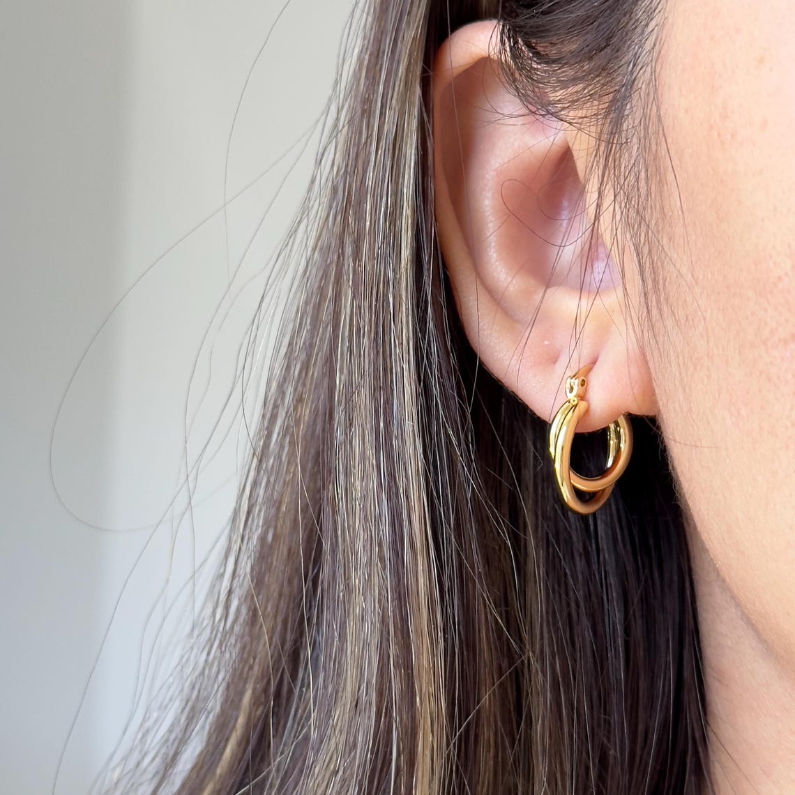 Gold Twist Double Hoop Earrings, Double Hoop Earrings, Twist Circle ...