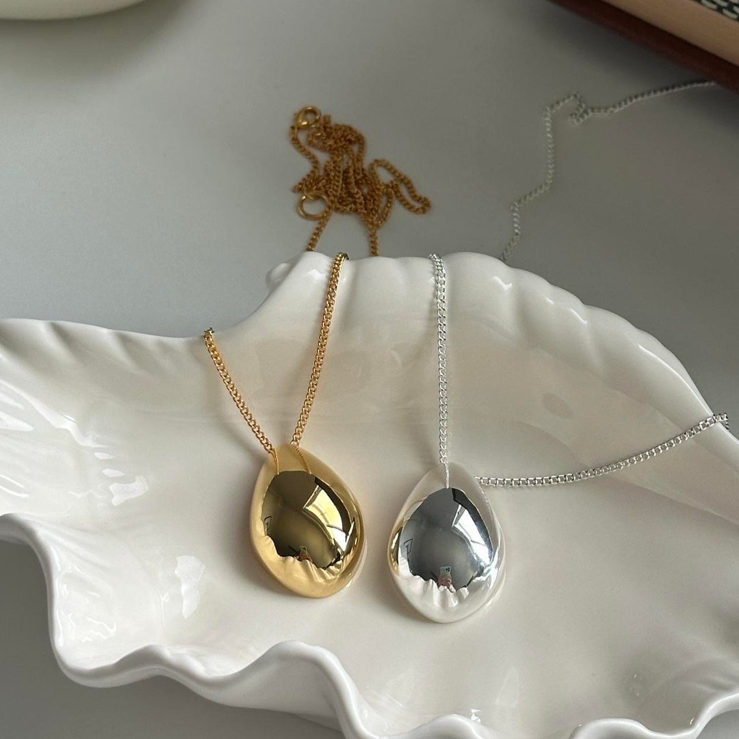 Gold and Silver Chunky Water-drop Shaped Pendant Necklace, Drop ...