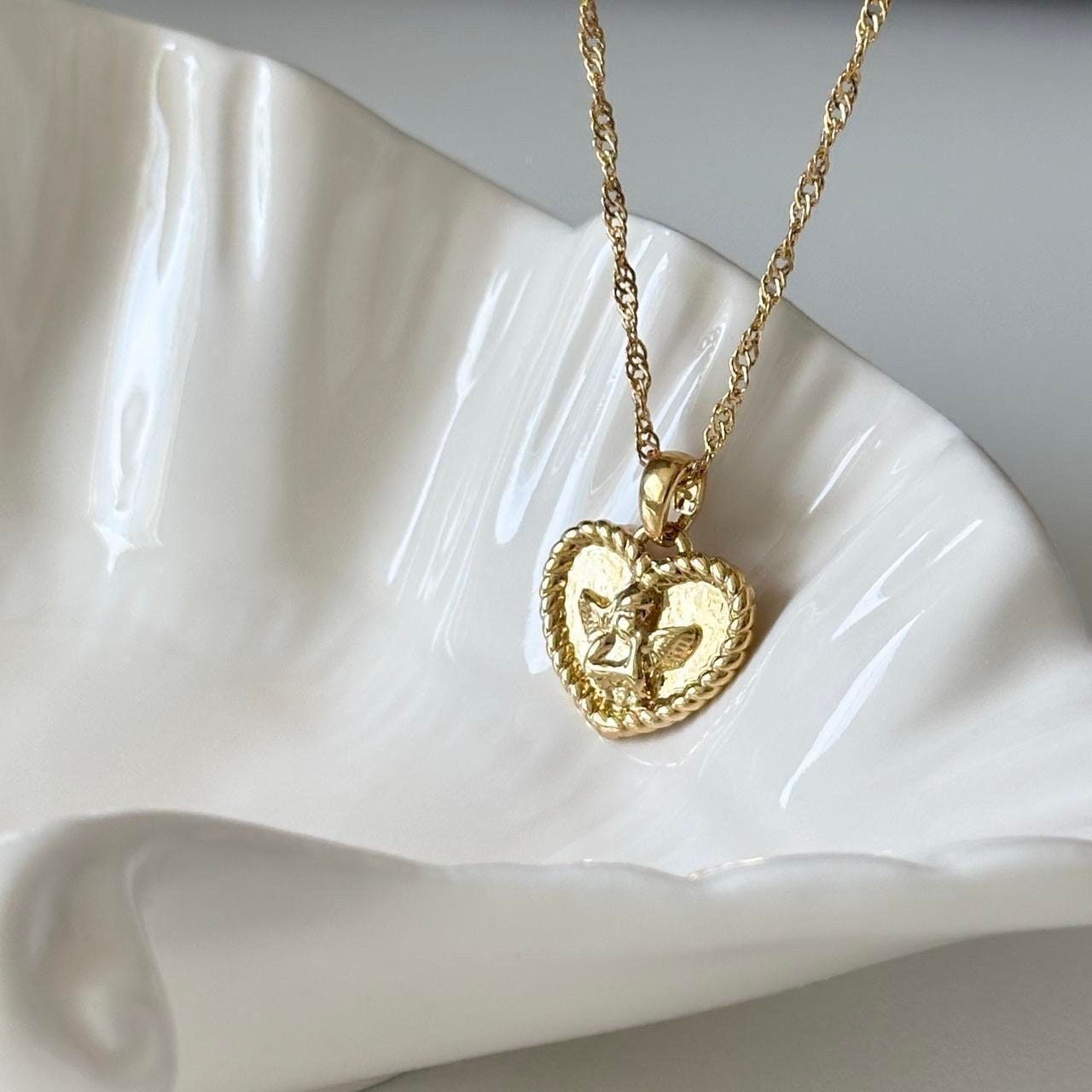 Gold Angle Wing Heart Pendant Necklace, Gold Plated Heart Necklace ...