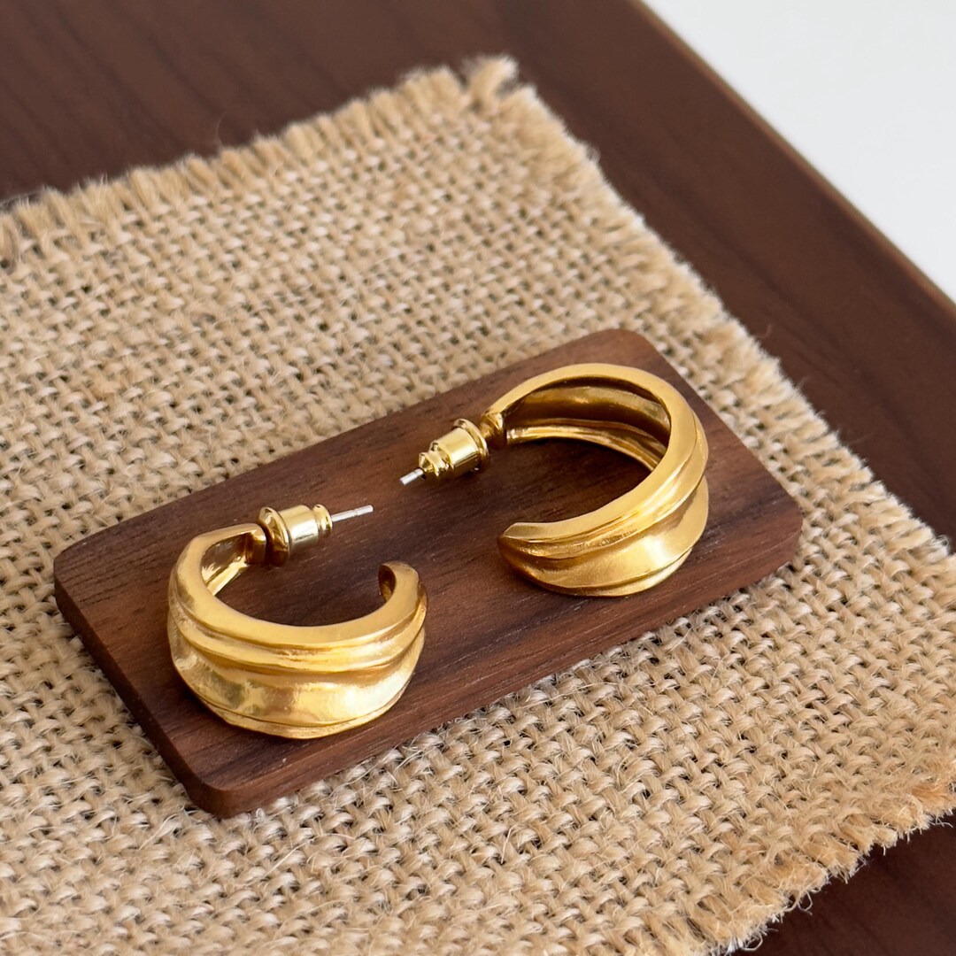 Matte Gold Open Hoops Earrings, Daily Hoops, Hoops Earrings, 18k Gold ...