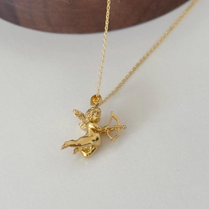 Gold Cupid's Arrow Pendant Necklace, Cupid Necklace, Eros Pendant ...