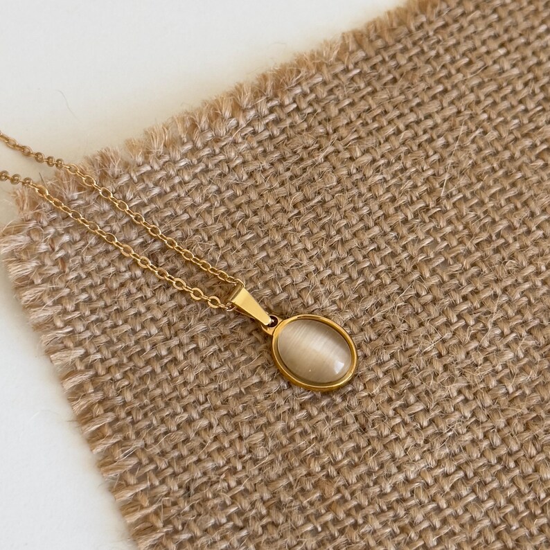 Elegant Oval Cat Eye Stone Pendant Necklace, Colorful Cabochon Charm ...
