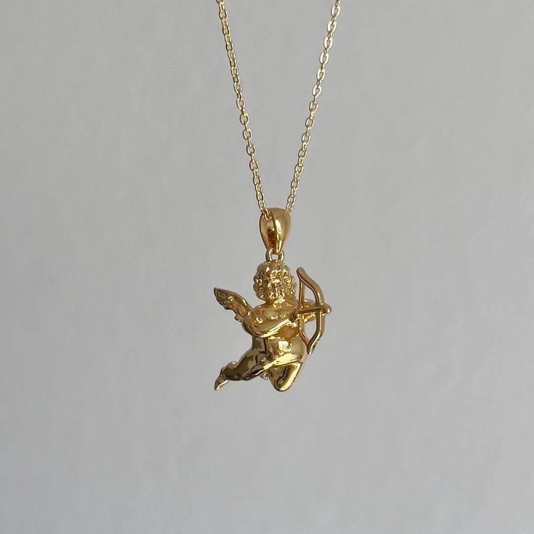 Gold Cupid's Arrow Pendant Necklace, Cupid Necklace, Eros Pendant ...