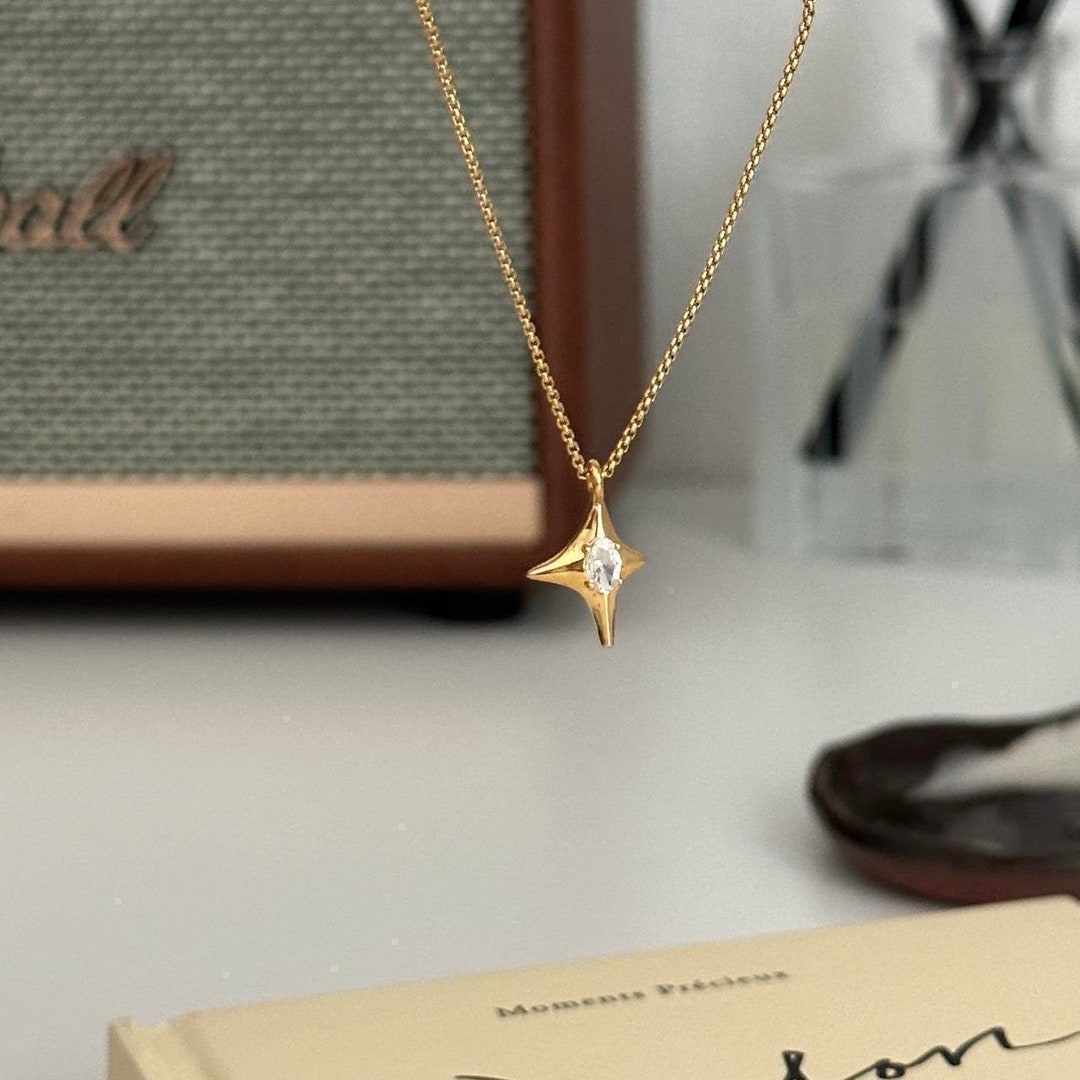 Shiny Crystal Gold Star Pendant Necklace, Gold Zirconia Star Pendant ...