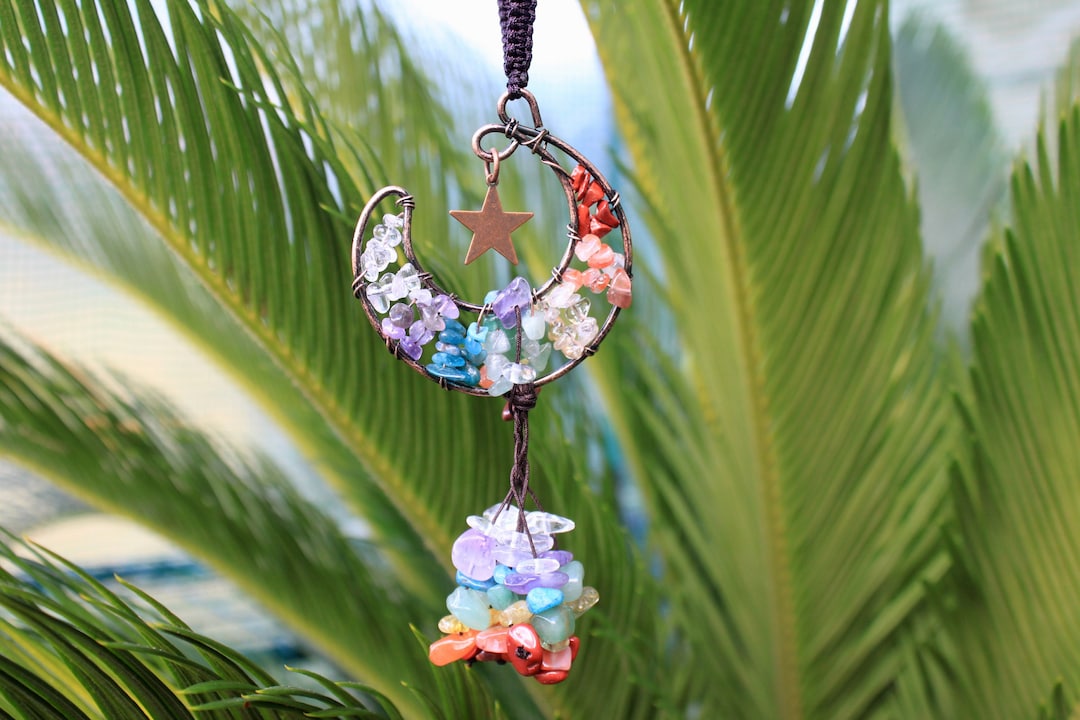 Crystal Moon and Star Charm, Hanging Car Charm Sun Catcher, Rearview ...