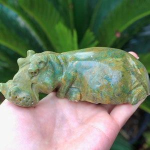 African Jade Stone Hippo Animal Carving, African Jade Crystal ...