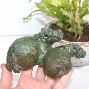 Crystal Hippo Animal Carvings, African Jade & Lepidolite Hippopotamus ...