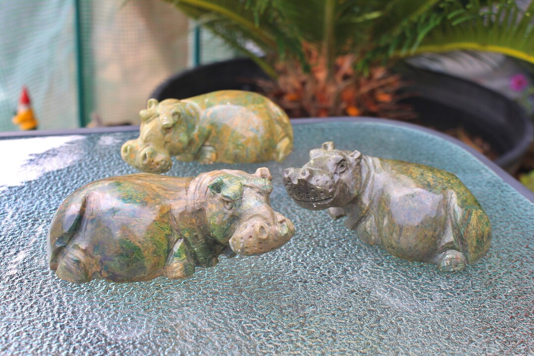 African Jade Stone Hippo Animal Carving, African Jade Crystal ...
