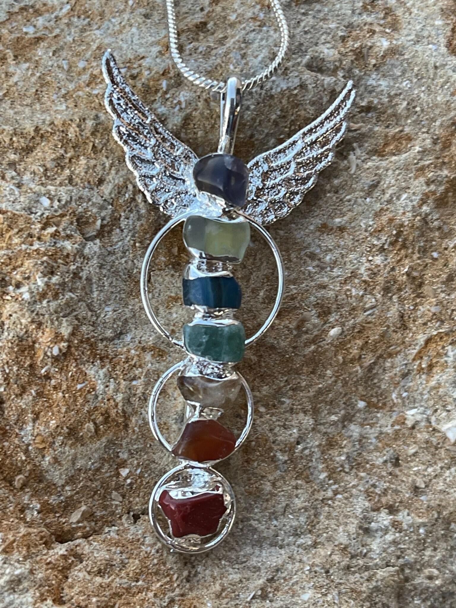 Chakra Angel Wings Multi Crystal & Silver Gemstone Necklace - Etsy