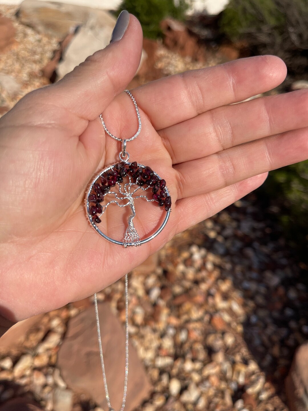 Red Garnet Tree of Life Crystal Gemstone Necklace - Etsy