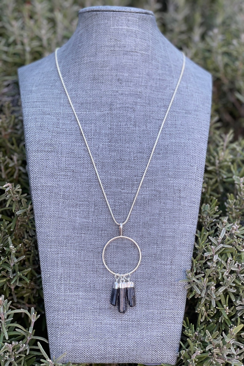 Black Tourmaline Crystal Silver Necklace Pendent / Gifts for Her ...