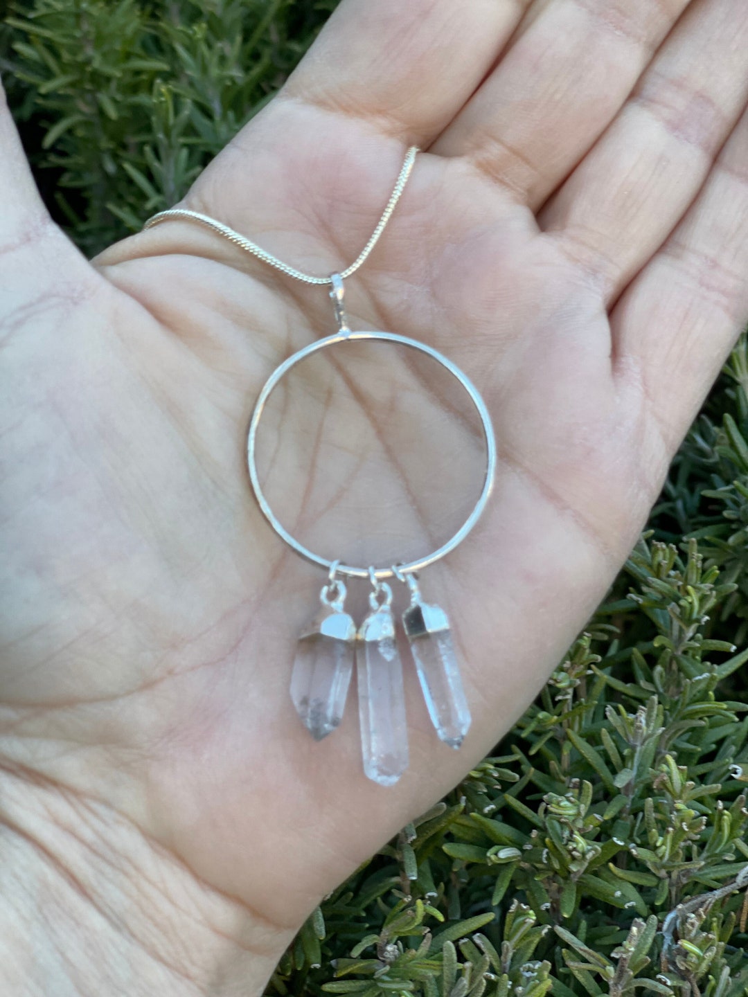 Clear Quartz 3 Stone Crystal Silver Necklace Pendent - Etsy