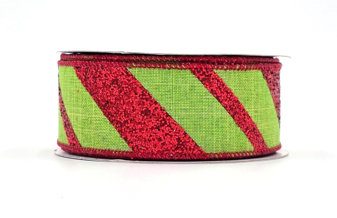 1.5"x10yd Lime Green & Red Diagonal Glitter Wired Ribbon, RGA150233 - Etsy