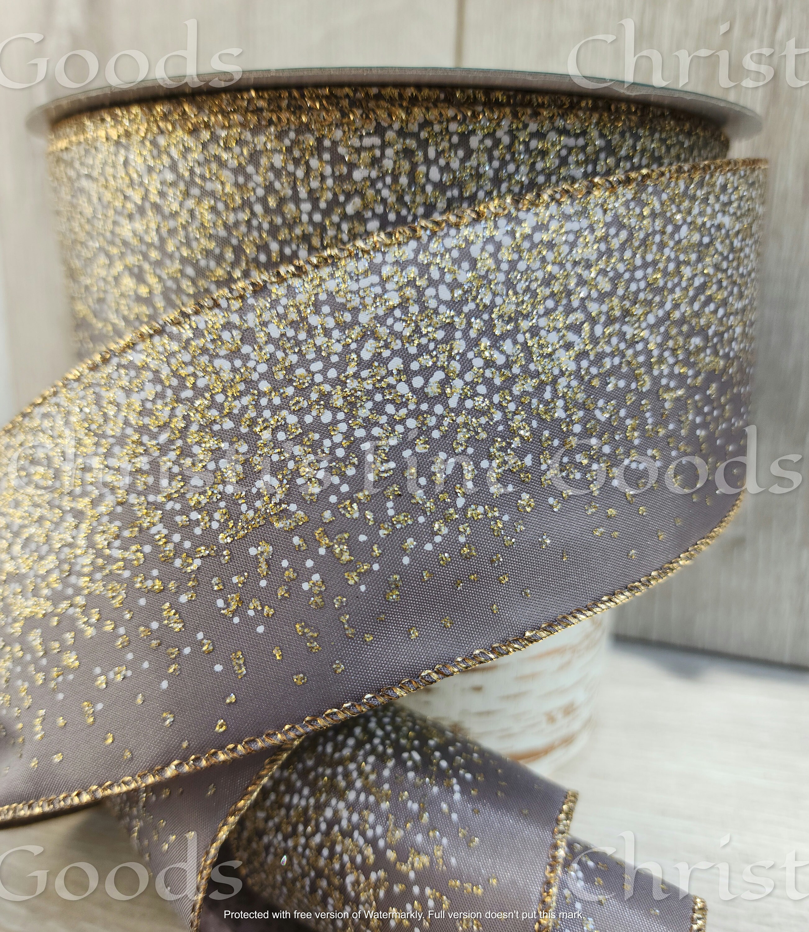 Christmas Ribbon Gold and White Ombre Speckled on Gray - Etsy