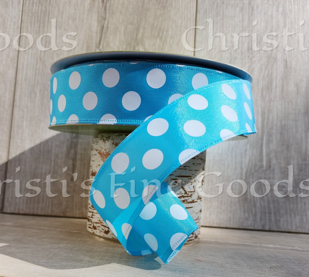 Satin Wired Ribbon: Turquoise Teal Polka Dot, 1.5 Inch, 5 Yards - Etsy