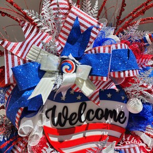 Patriotic,4th of July Deco Mesh Summer Wreath, Red, White and Blue ...